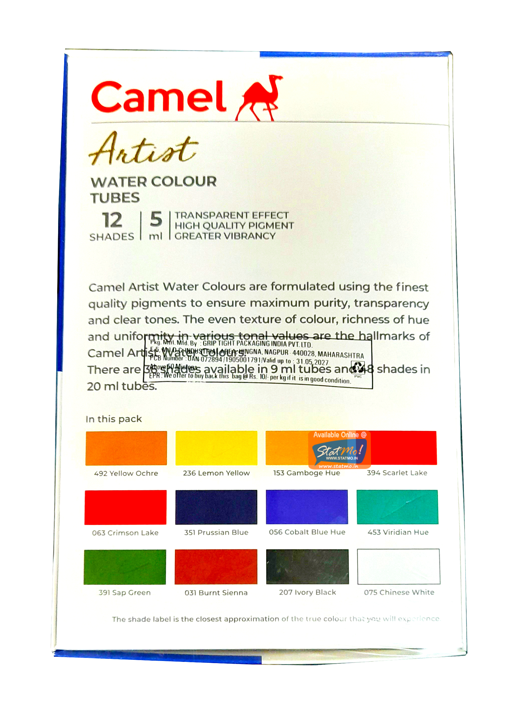 Camel Artist Water Colours Tubes 12 Shades 5Ml Each – StatMo