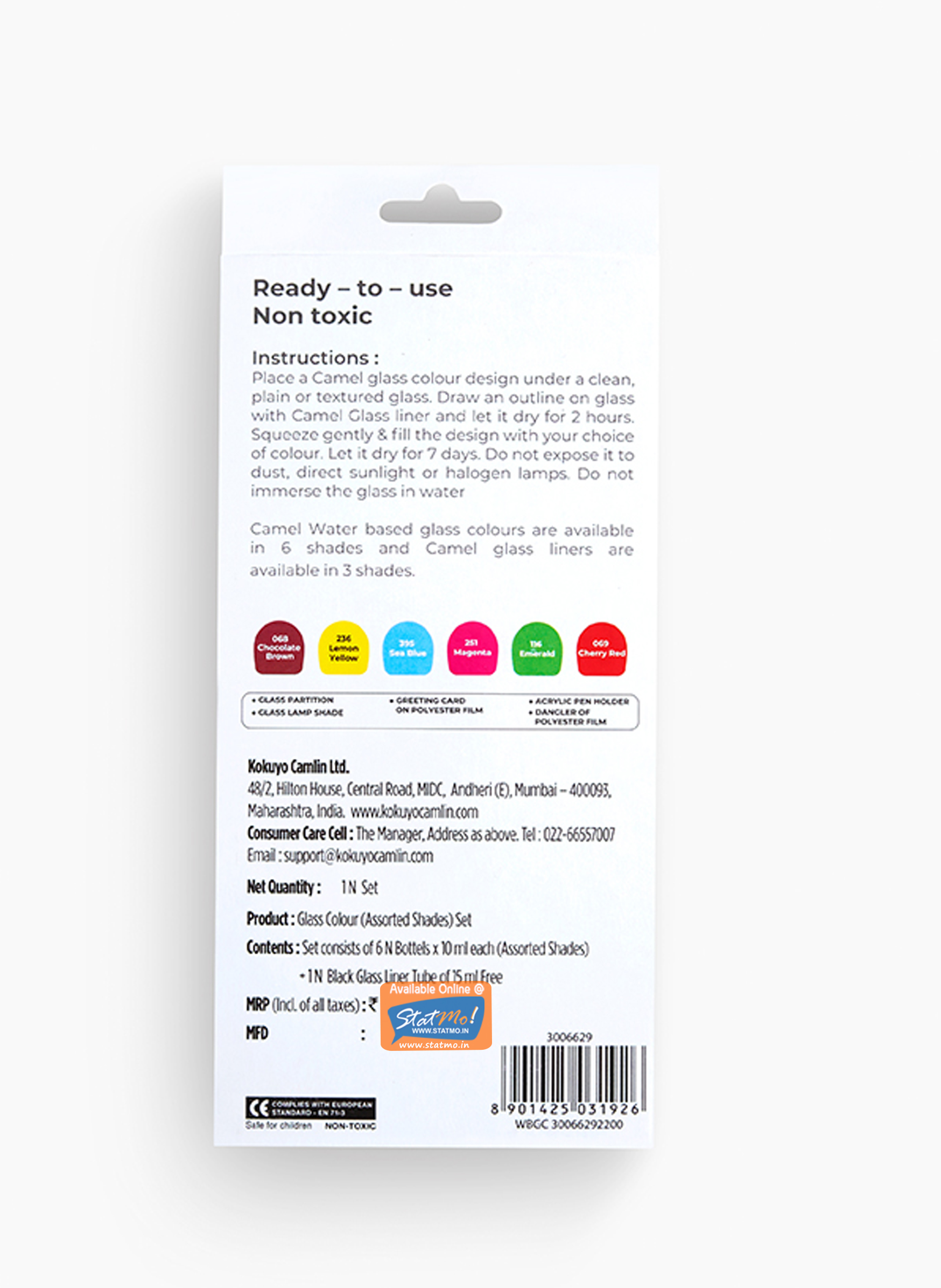 Camel Glass Colours Water Based 6 Shades 10Ml – StatMo