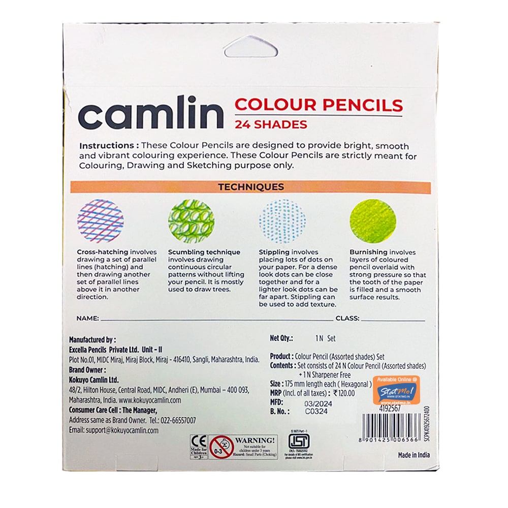 Camlin Colour Pencils Full Size 24 Shades – StatMo
