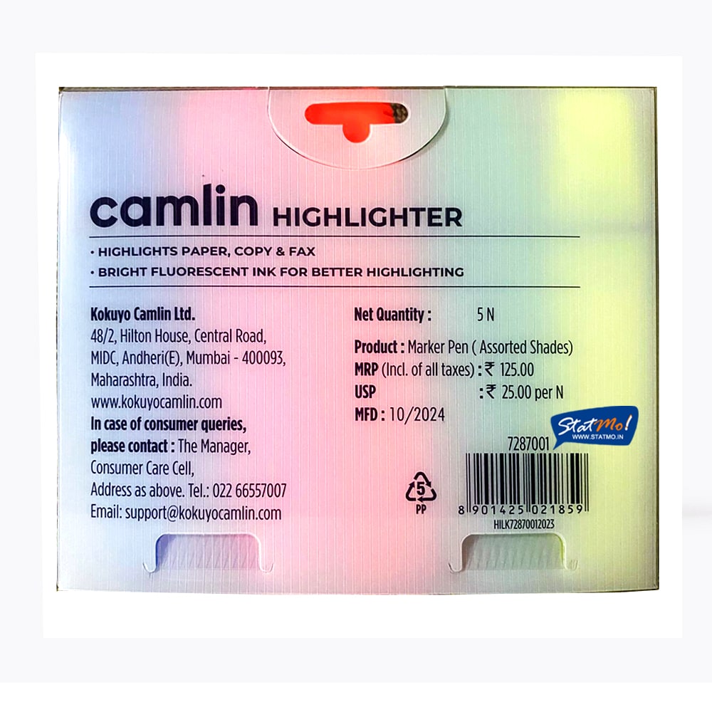 Camlin Highlighters Assorted 5 Shades – StatMo