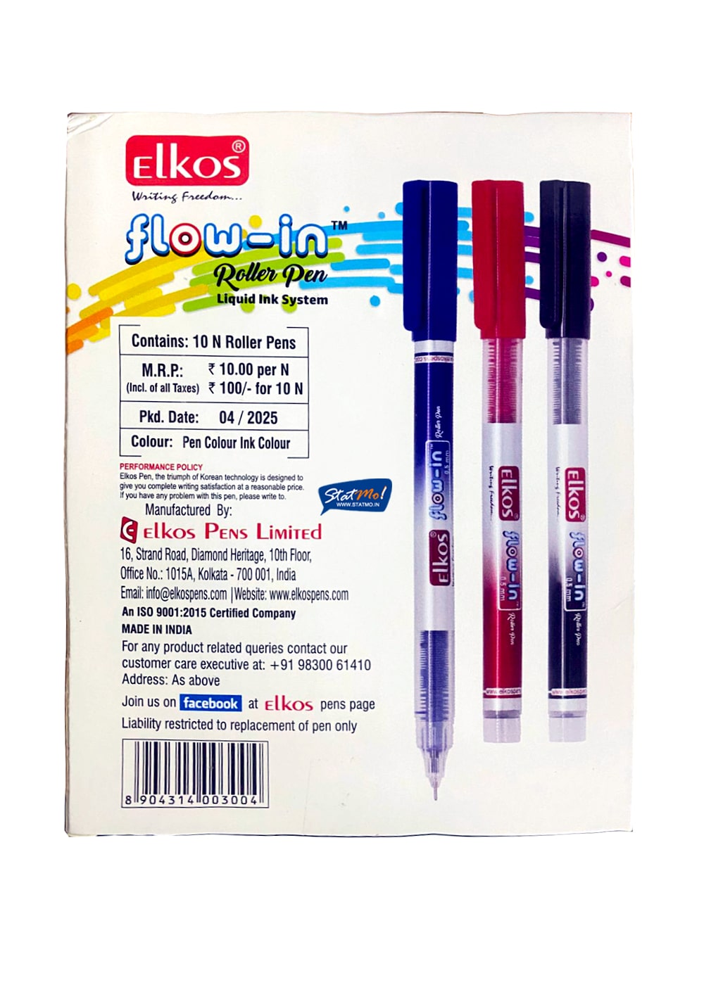 Elkos Flow-In Roller Liquid Ink System Pens (Pack of 10) – StatMo